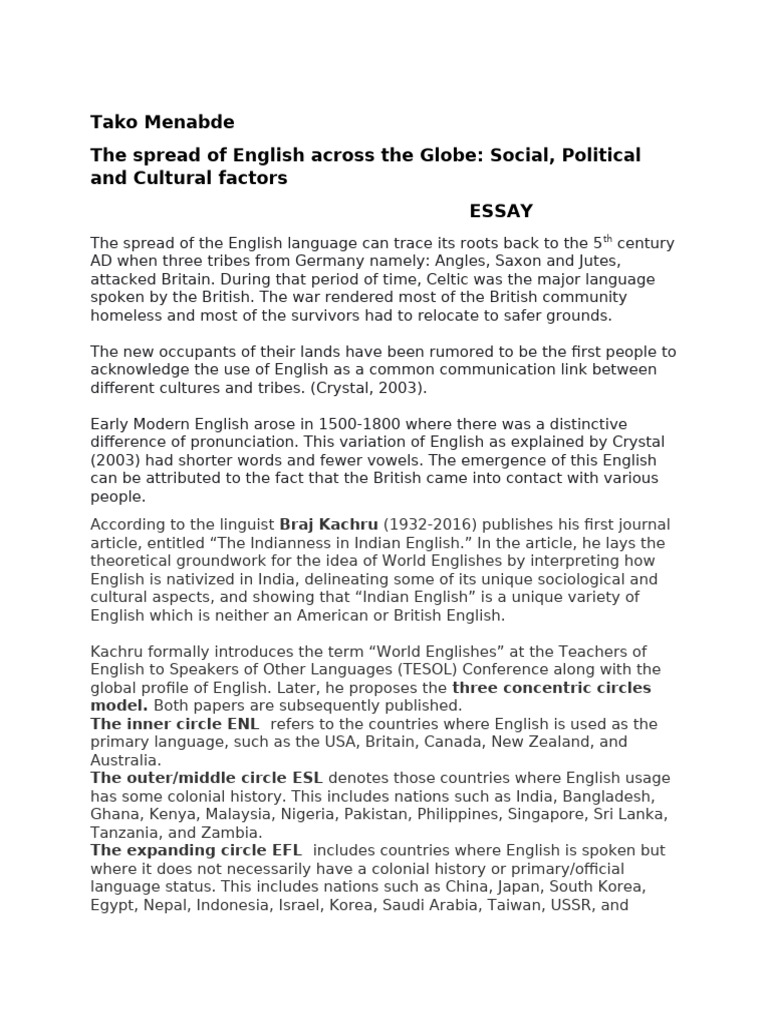 The Spread of English Across The Globe Social Political and Cultural ...