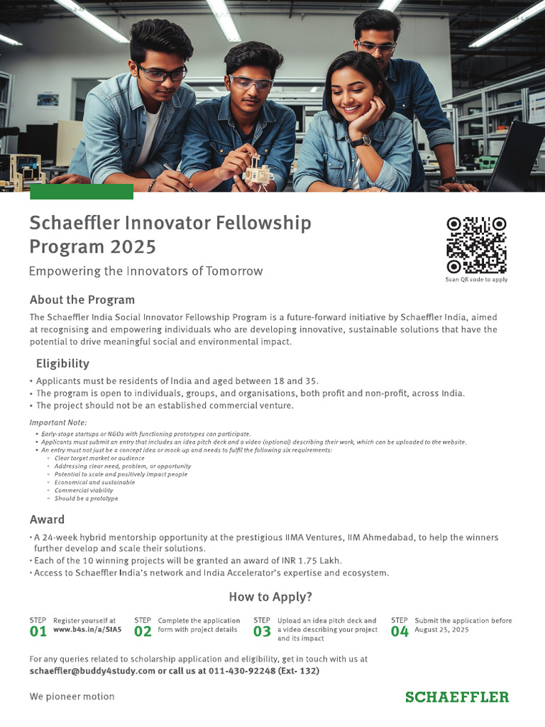 Schaeffler India Social Innovator Fellowship Program Poster | PDF