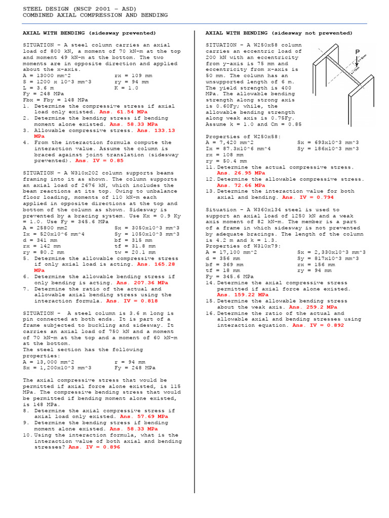 Combined Axial and Bending NSCP 2001 | PDF | Bending | Beam (Structure)
