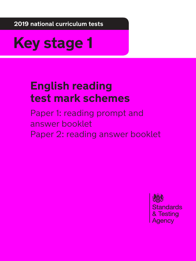 2019 Key Stage 1 English Reading Mark Schemes | PDF