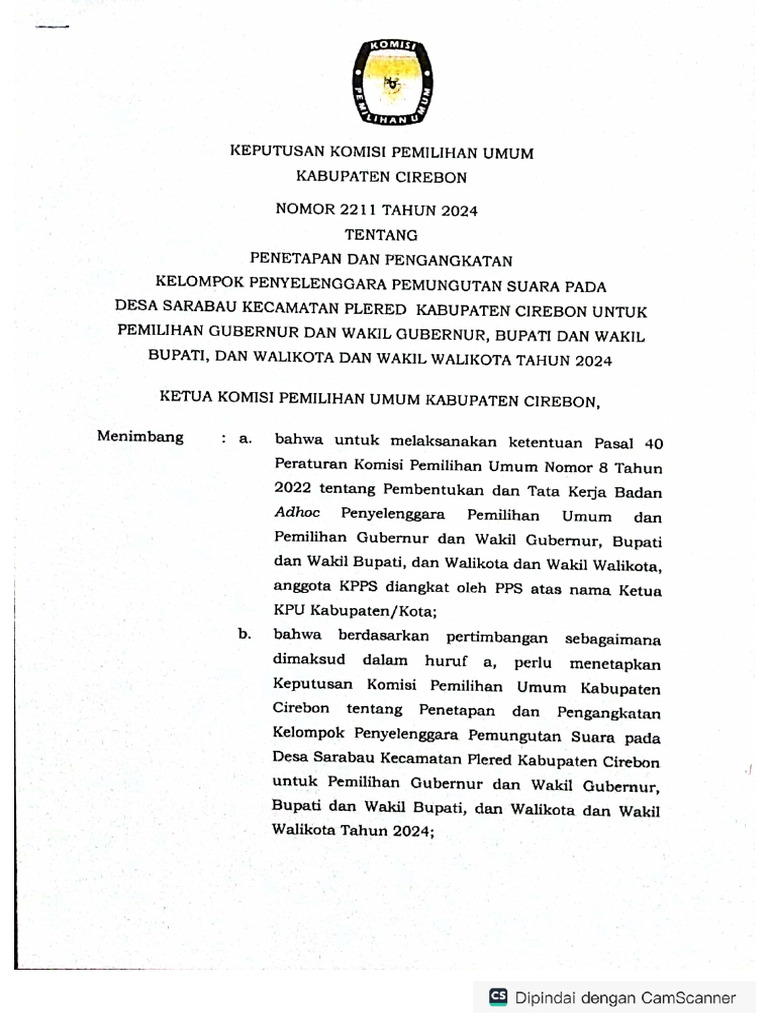 SK Kpu Penetapan Dan Pengangkatan Kpps | PDF