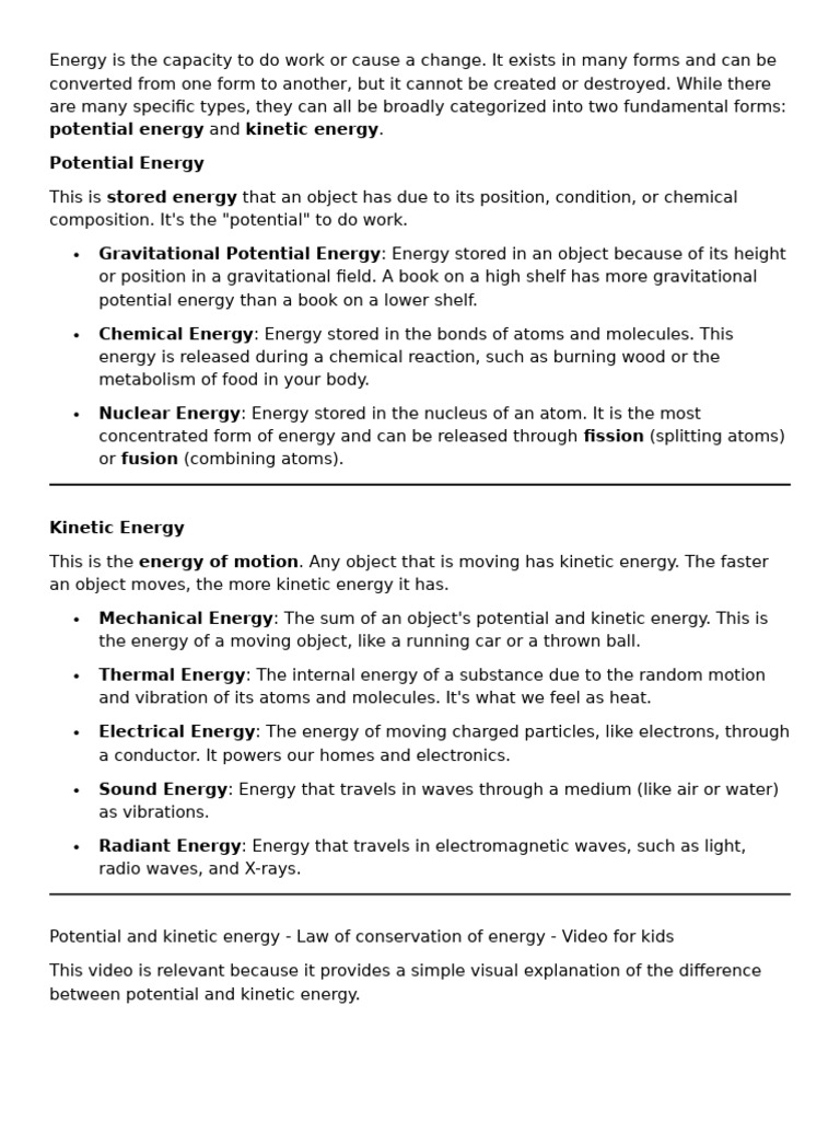 Types of Energy: Potential and Kinetic | PDF