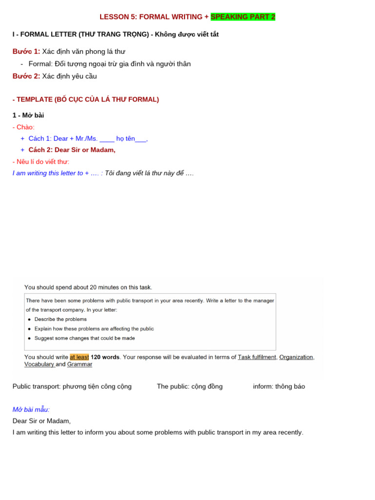 Lesson 5 - Formal Letter + Speaking Part 2 | PDF | Vietnam