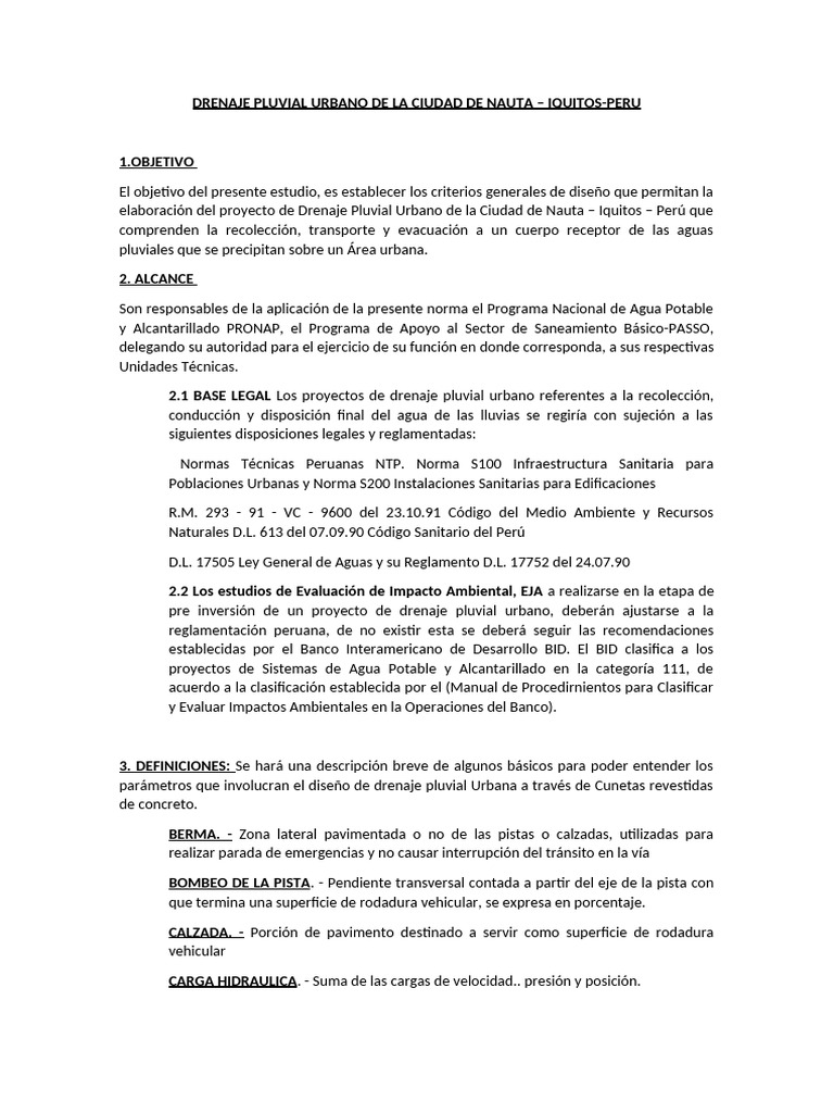 Informe de Diseño Pluvial de La Ciudad de Nauta Iquitos | PDF | Precipitación | Lluvia
