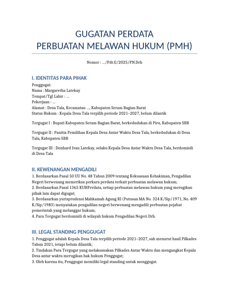 Gugatan PMH Kades Tala Posita Digabung | PDF