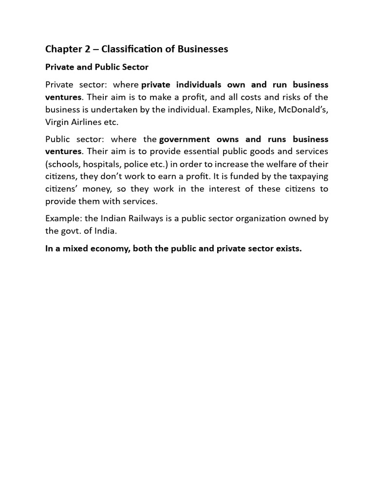 Chapter 2 Classification of Business - Private and Public Sector | PDF