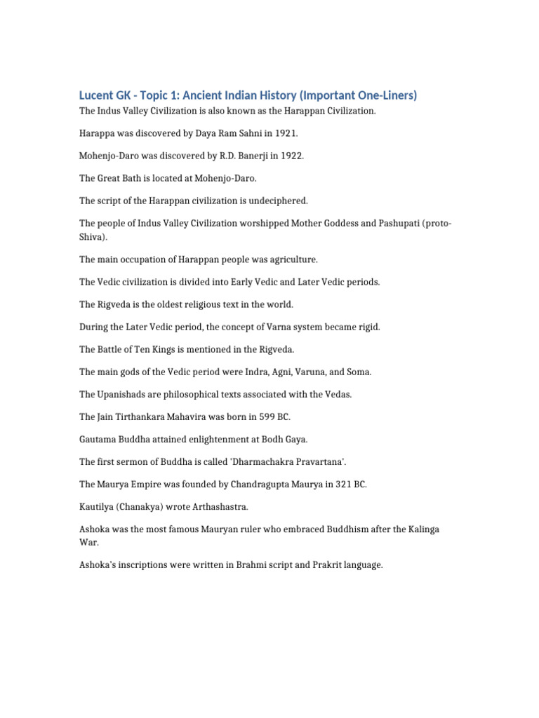 Ancient Indian History Lucent GK Topic1 English | PDF
