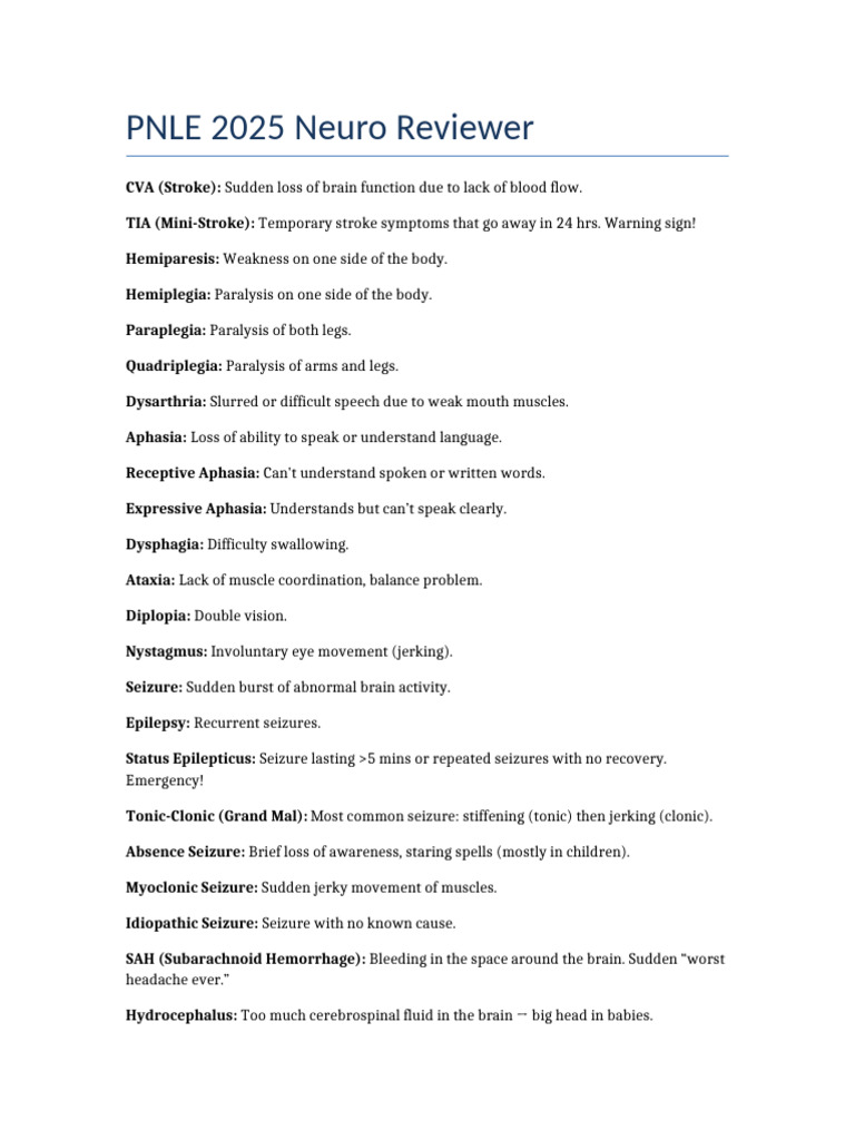 PNLE2025 Neuro Reviewer | PDF | Meningitis | Spinal Cord