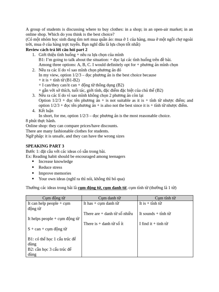 Hướng Dẫn Speaking Part 3 - B1+B2 | PDF