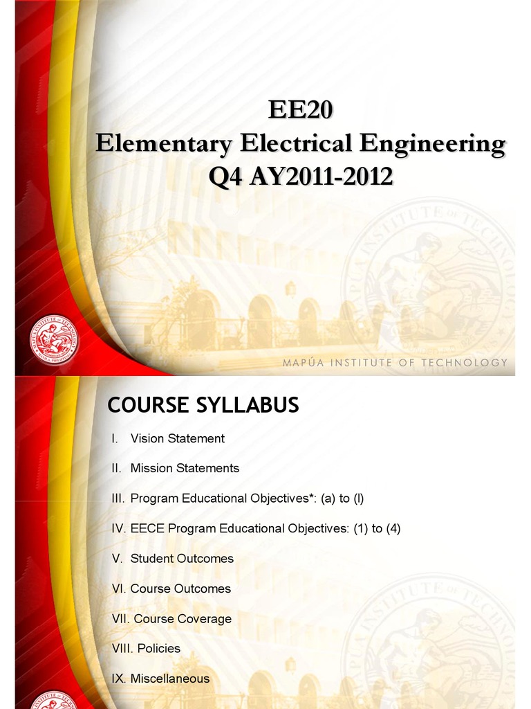 EE20 - Elementary EE Lecture | PDF | Electric Current | Voltage