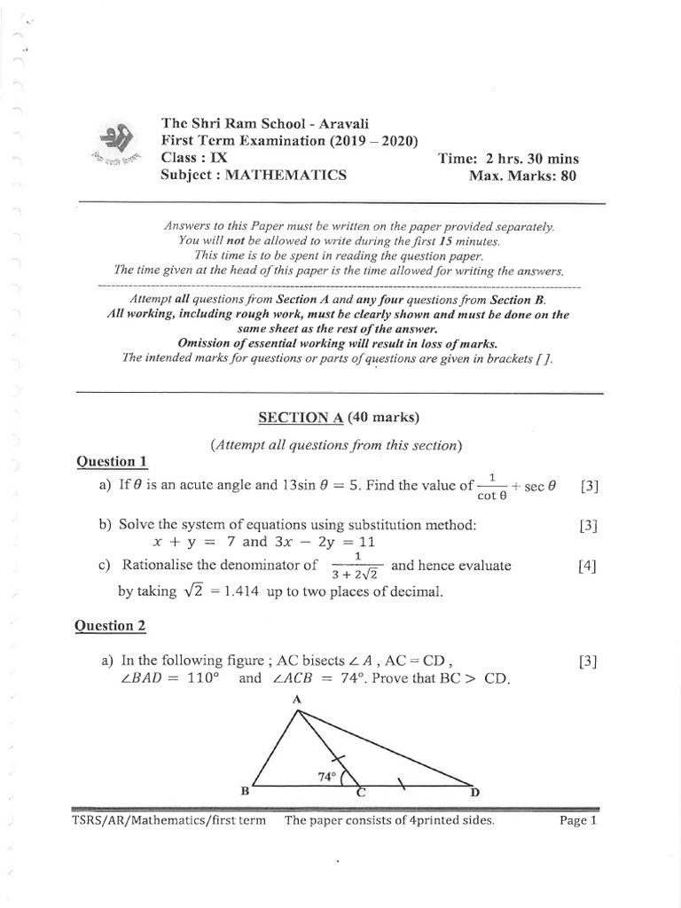Class 9th 1st Term 2019-2020 | PDF