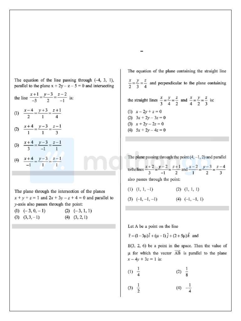 CQB Math Jee Main 2019 Three Dimensional Geometry | PDF