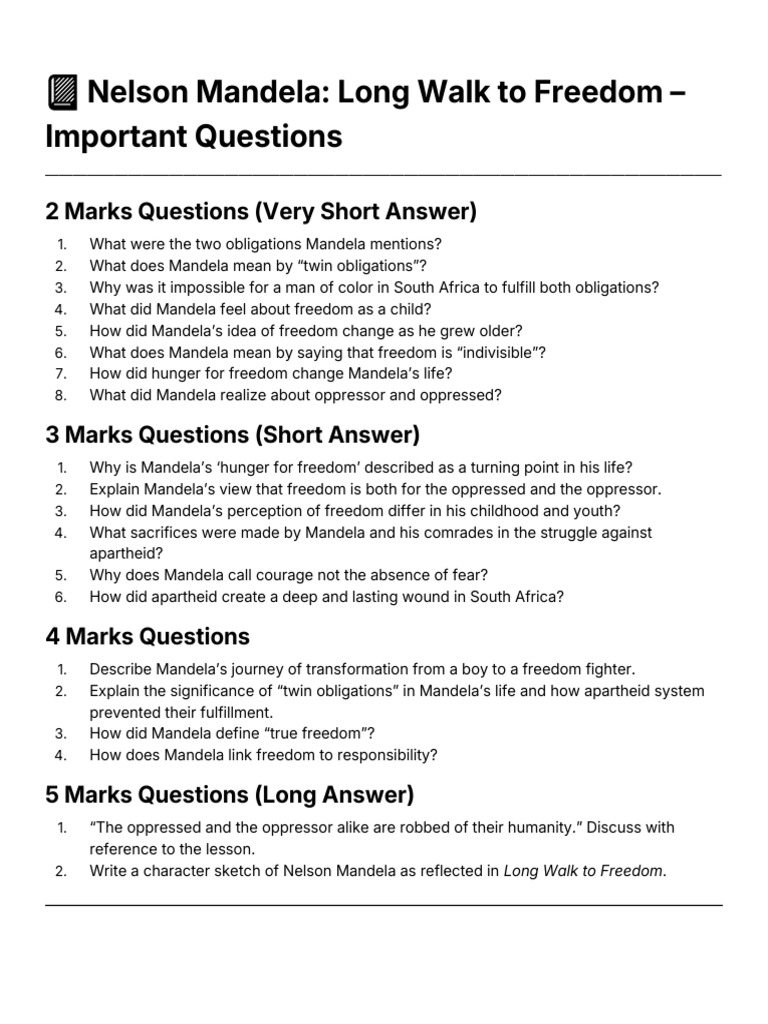 Key Questions on Nelson Mandela's Freedom | PDF | Nelson Mandela ...