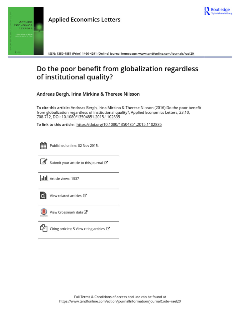 Do The Poor Benefit From Globalization Regardless of Institutional ...