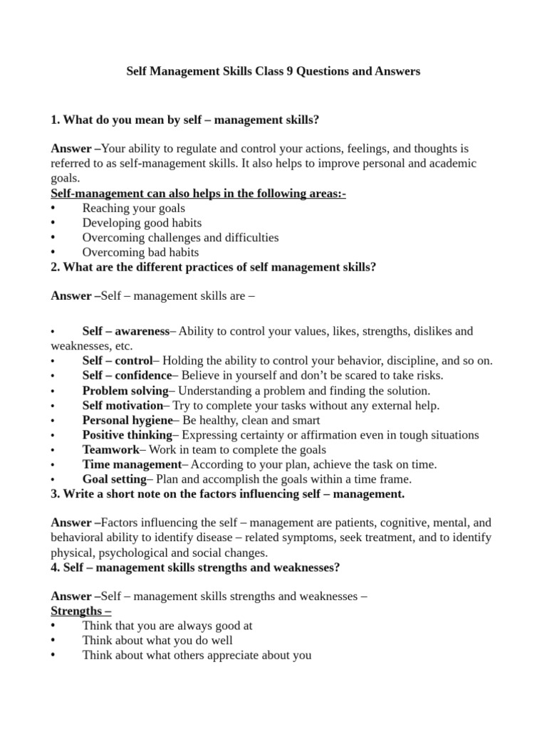 Self Management Skills Q&A for Class 9 | PDF | Thought | Goal