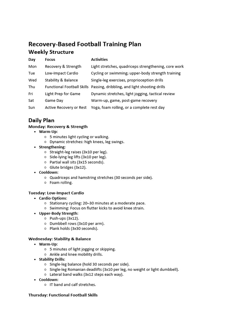 Weekly Recovery Football Training Plan | PDF | Physical Exercise ...