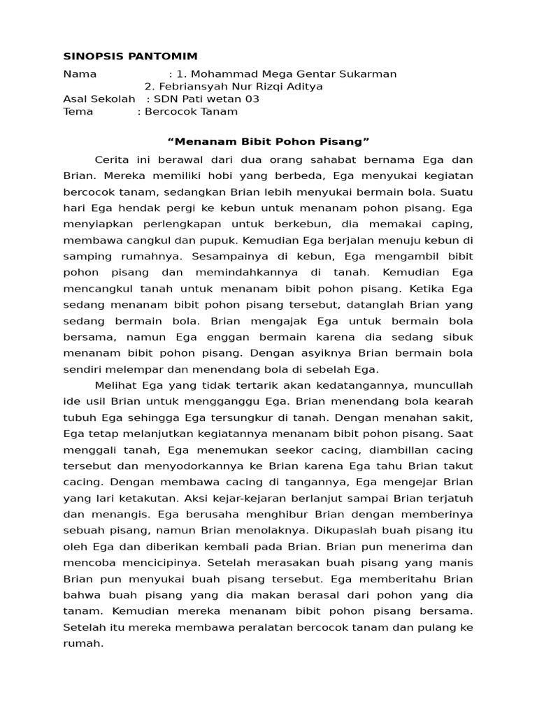 Sinopsis Pantomim Tema Bercocok Tanam | PDF