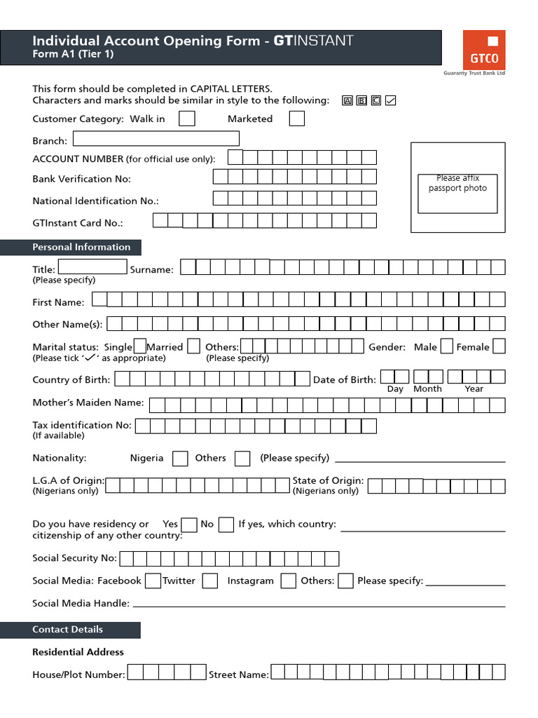 GTBank Account Opening Form Guide | PDF | Banks | Indemnity