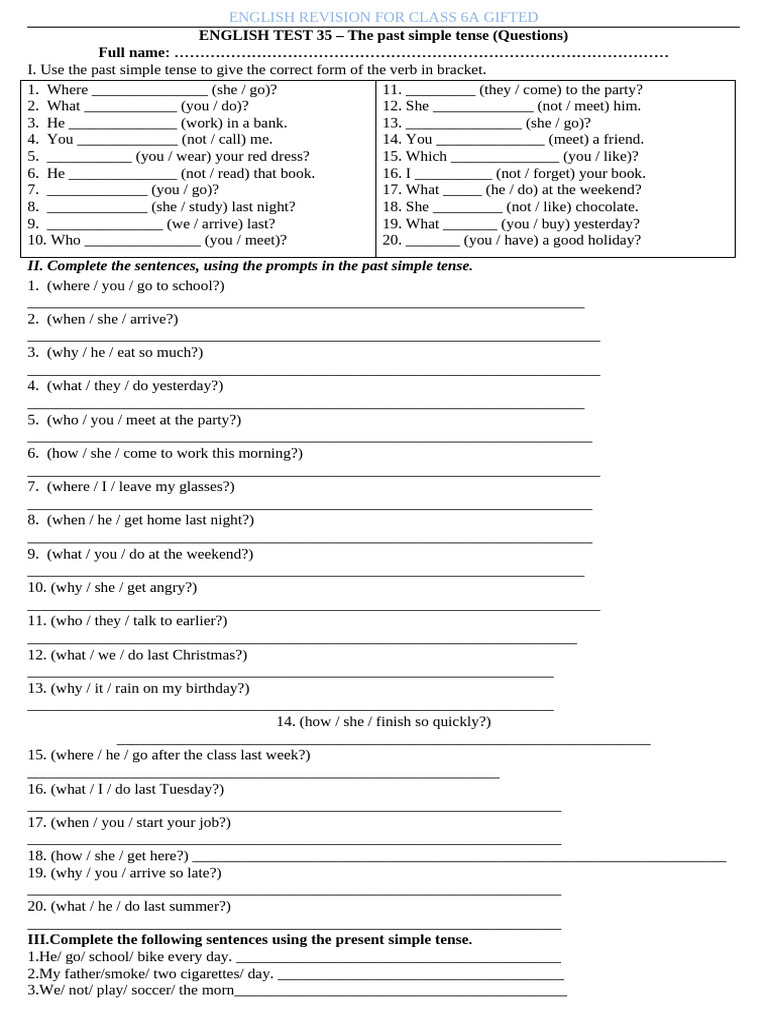 Lesson 35 - WH - Question in The Past Simple Tense | PDF