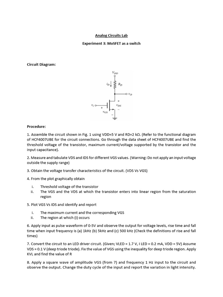 HCF4007UBE MoSFET Switching Experiment | PDF