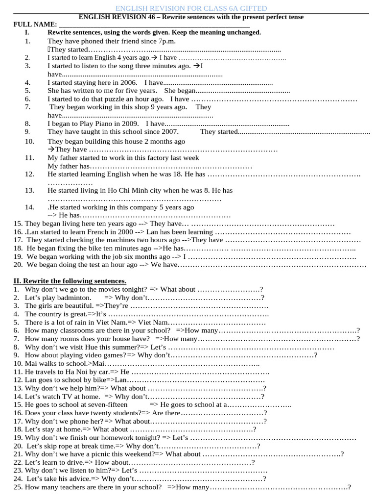 Lesson 46- Rewrite sentences the present perfect and the past simple | PDF