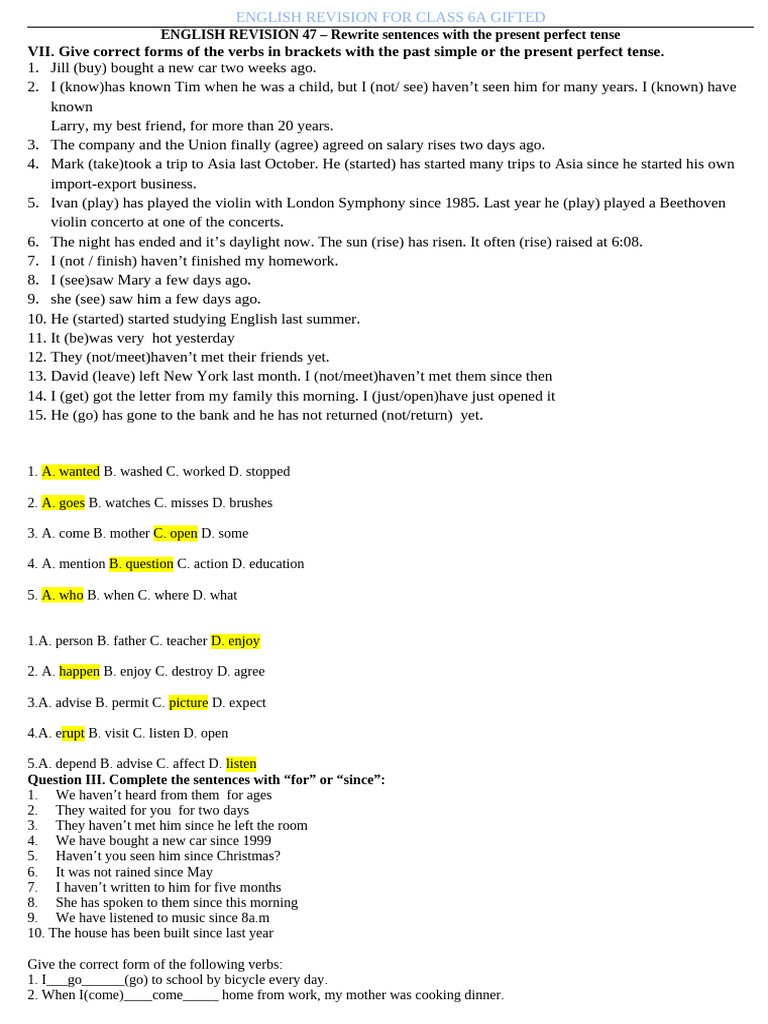 Lesson 47 - Rewrite Sentences The Present Perfect and The Past Simple ...
