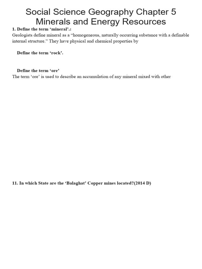 Minerals and Energy Resources Overview | PDF | Rock (Geology) | Mining
