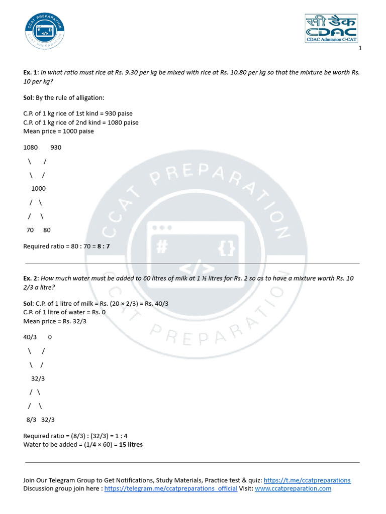 Mixture and Allegation Questions | PDF