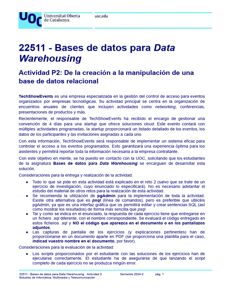 PEC2 - BBDD - Enunciado (IB) | PDF | SQL | Bases de datos