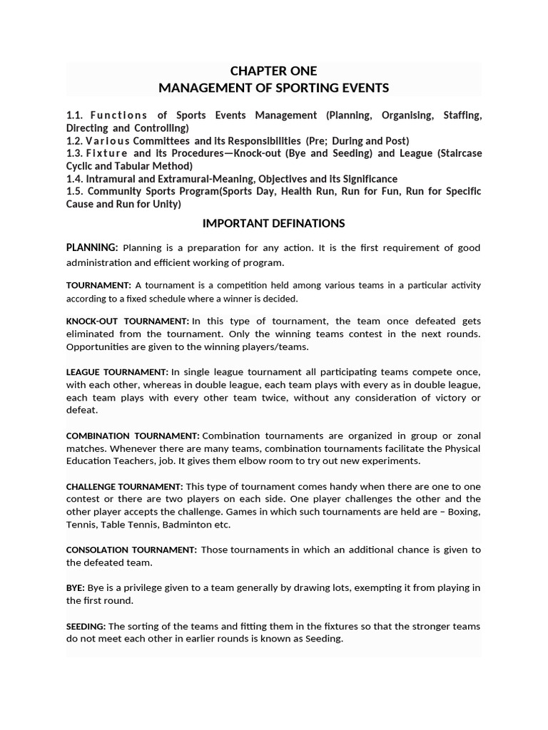 Sports Event Management Overview | PDF | Human Resources | Tournament