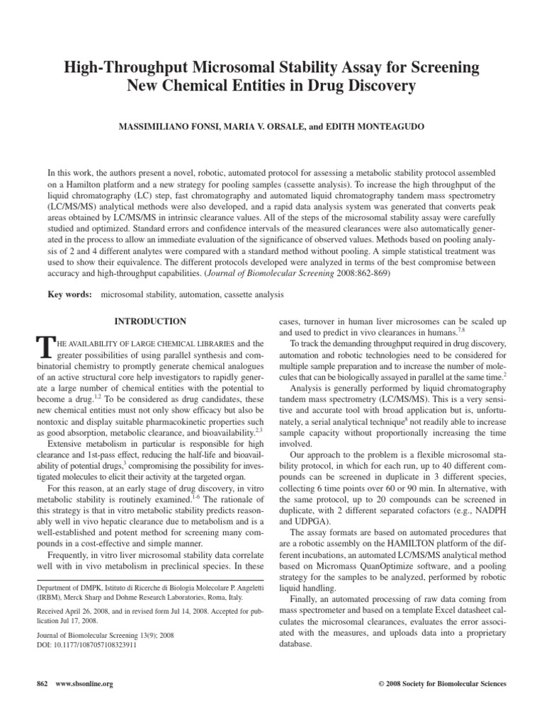 Fonsi Et Al 2008 High Throughput Microsomal Stability Assay For ...
