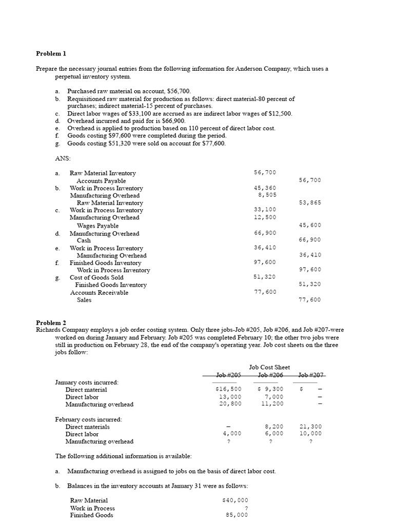 Afar 1 Handouts Job Order Costing With Answers - Compress | PDF | Inventory | Cost Of Goods Sold