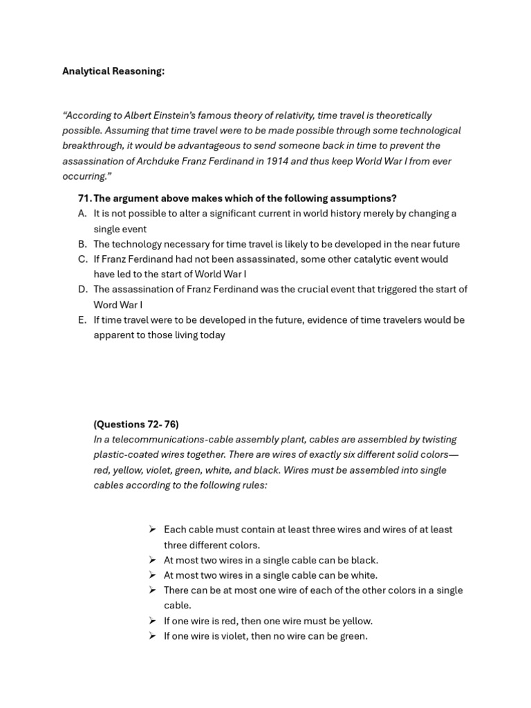 Analytical Reasoning and Logic Problems | PDF | Wire | Travel Visa