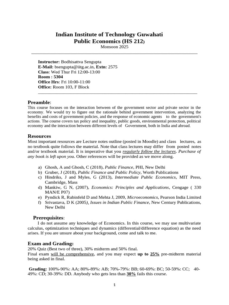 Syllabus_2025_monsoon (1) | PDF | Economics | Multivariable Calculus