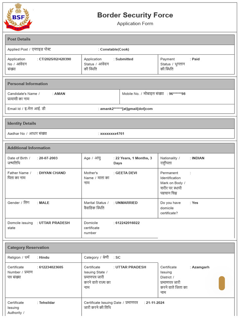 Tehsil Information in BSF Application | PDF | Justice | Crime & Violence