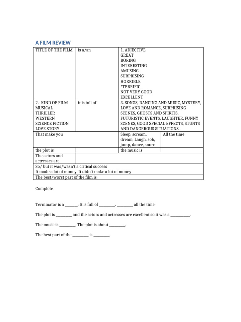 Film Review Template | PDF