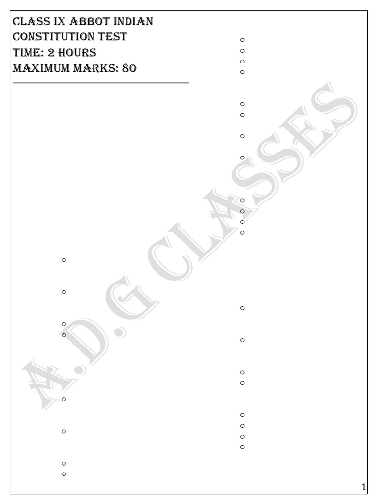 Indian Constitution Test for Class IX | PDF | Political Charters ...