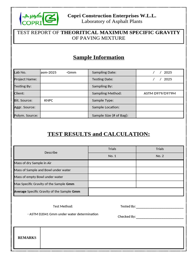 Gmm Test Report for Asphalt 2025 | PDF