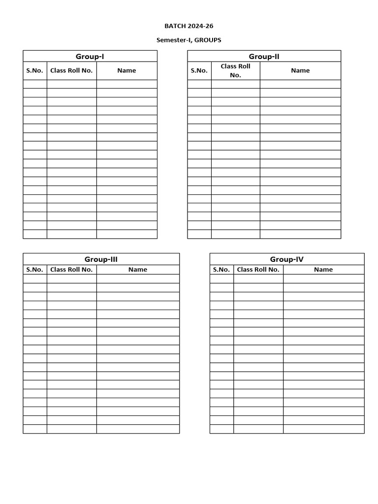 Batch 2024-26 Semester-I Groups | PDF