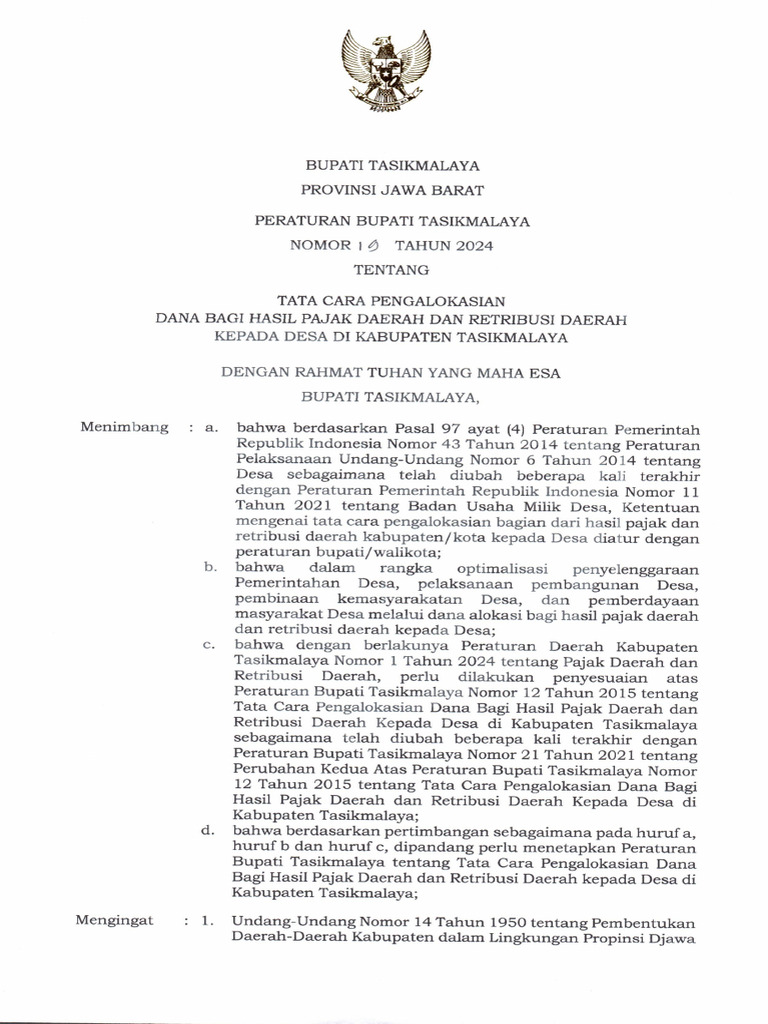 Tatacara Pengalokasian DBH PDRD | PDF