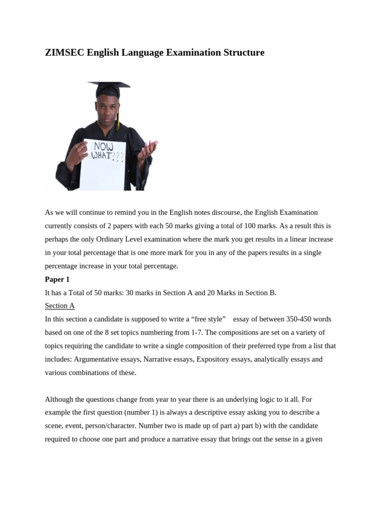 ZIMSEC English Language Examination Structure | PDF | Essays | Reading ...