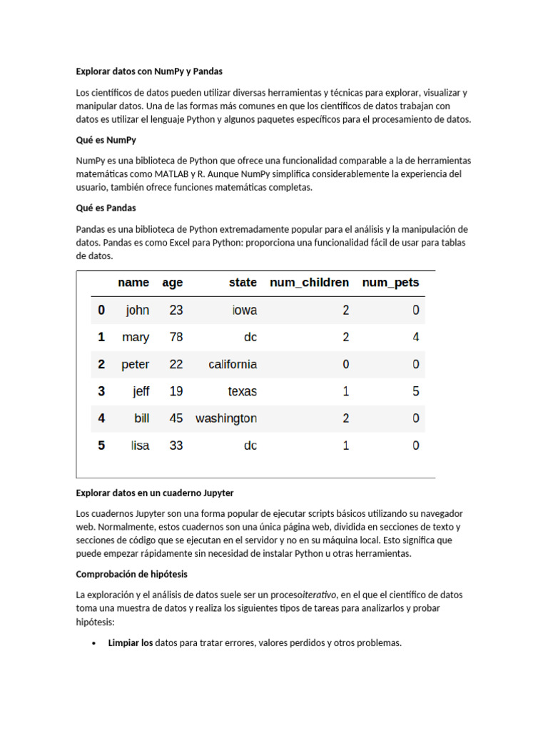Explorar Datos Con NumPy y Pandas | PDF | Datos | Python (lenguaje de programación)