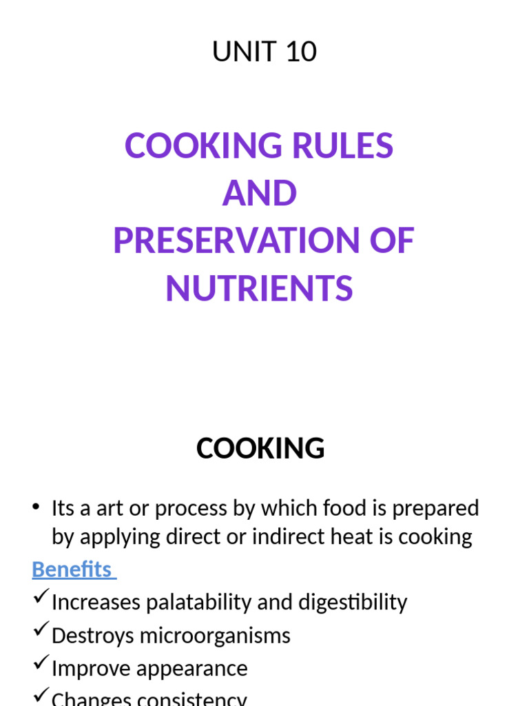 Cooking Rules and Preservation of Nutrition | PDF | Cooking | Food ...