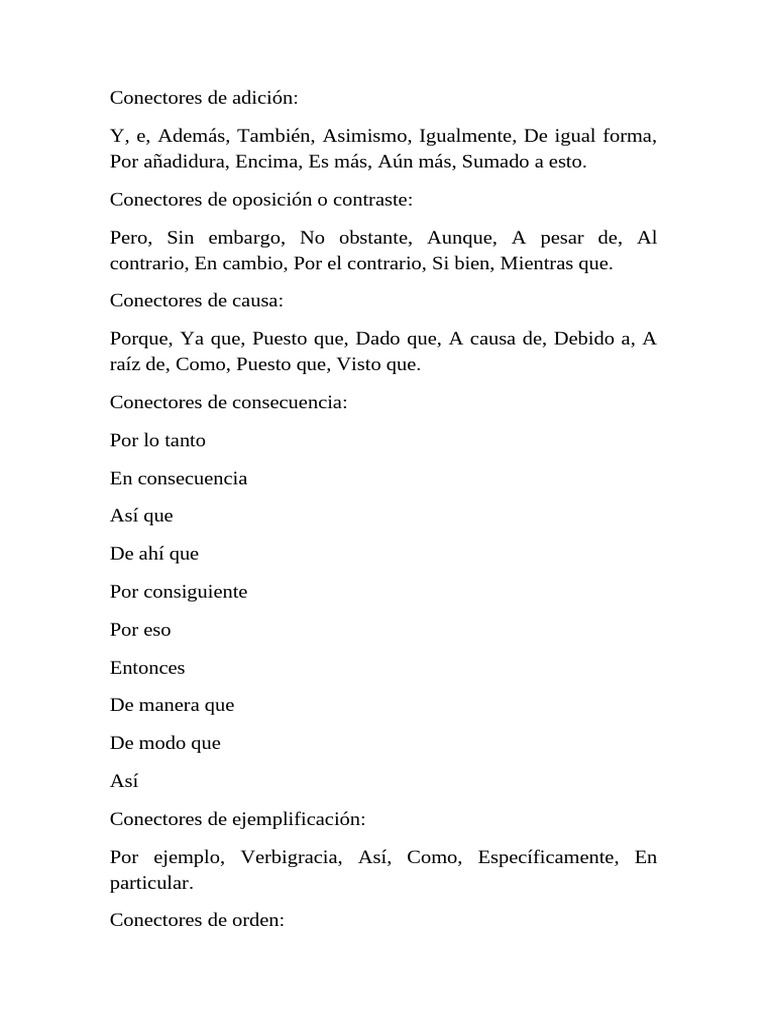 Tipos de conectores en lengua | PDF