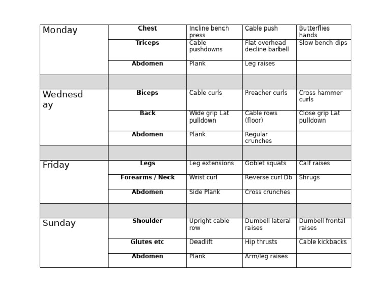 Exercise Schedule | PDF