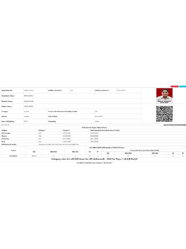 Jee Score Card | PDF
