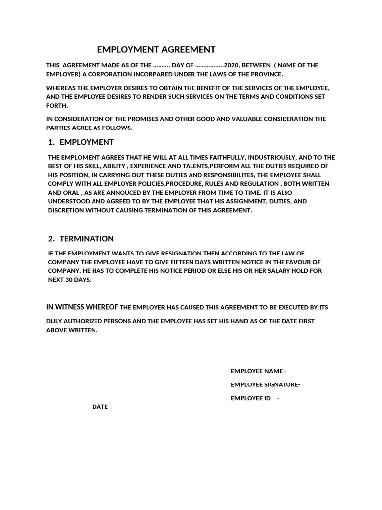 Employment Agreement Overview | PDF
