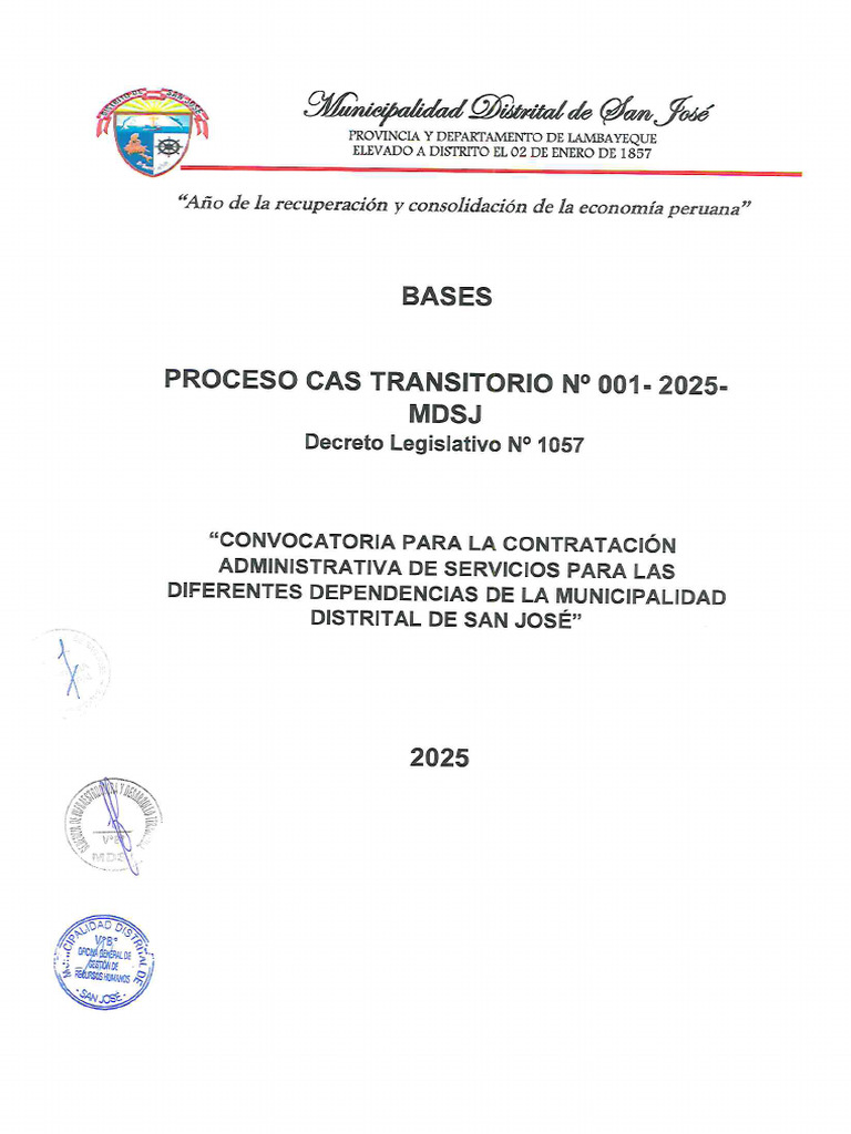 Bases Cas Transitorio N 001-2025-MDSJ | PDF