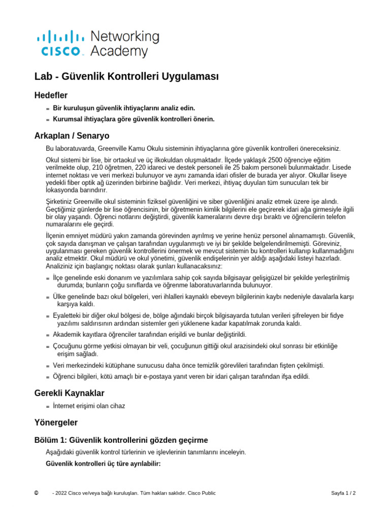 Turkish 26-3-5 Lab Security Controls Implementation | PDF