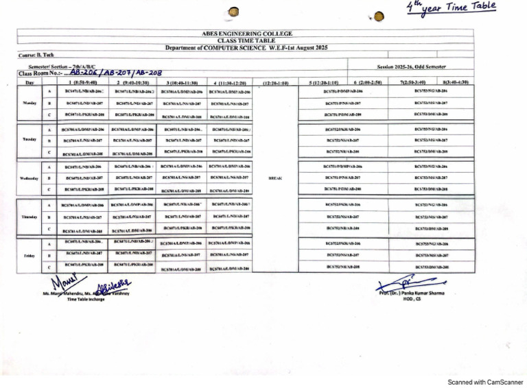 4th Year Time Table (W.e.f 1st August 202 | PDF